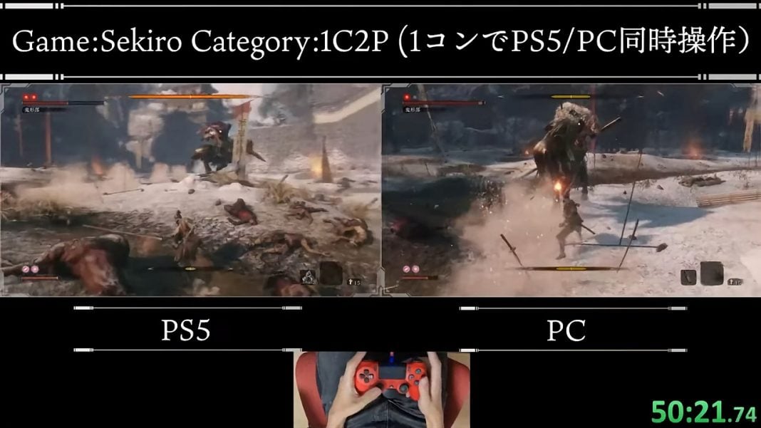 Sekiro player clears “one controller, two screens (two copies ...